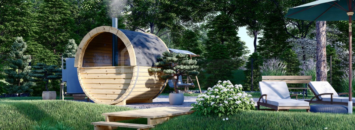 Sauna de exterior barril HELGA 17 (46 mm), 1.7 m, ⌀ 1.97 m con ventana ...
