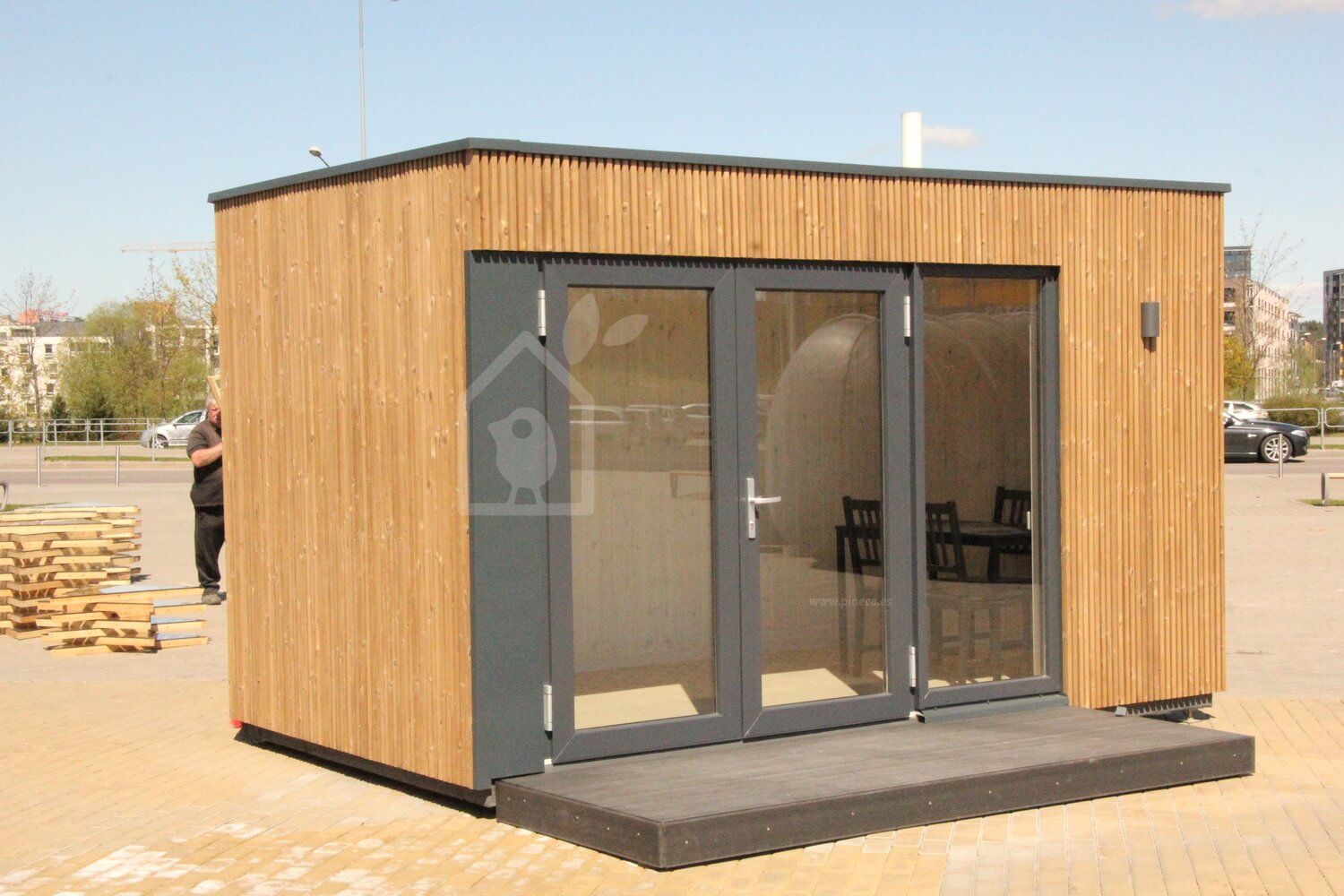 Oficina prefabricada de madera PREMIUM (34 mm + revestimiento), 4.1x2.4 ...